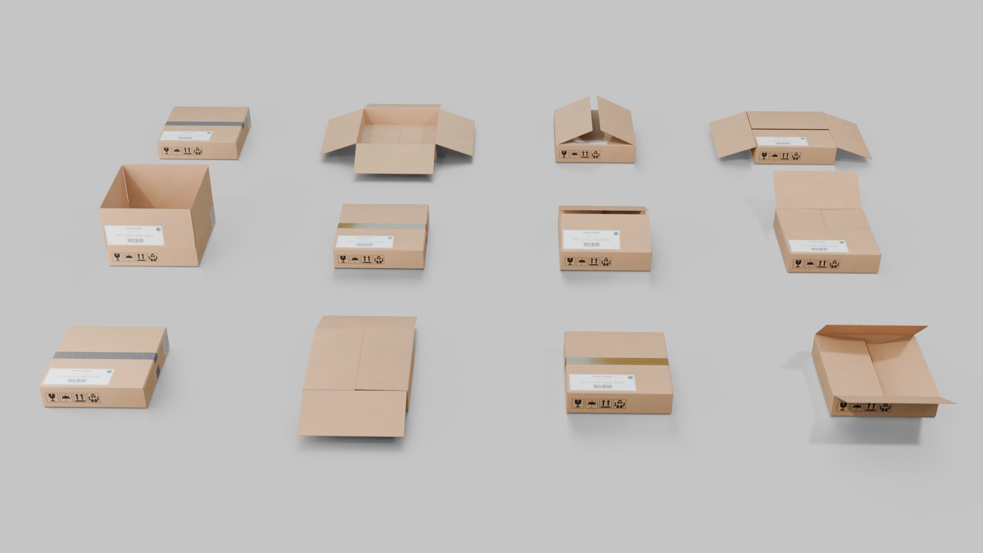 3D Compact Cardboard Box Pack - Rigged And Customizable - TurboSquid ...