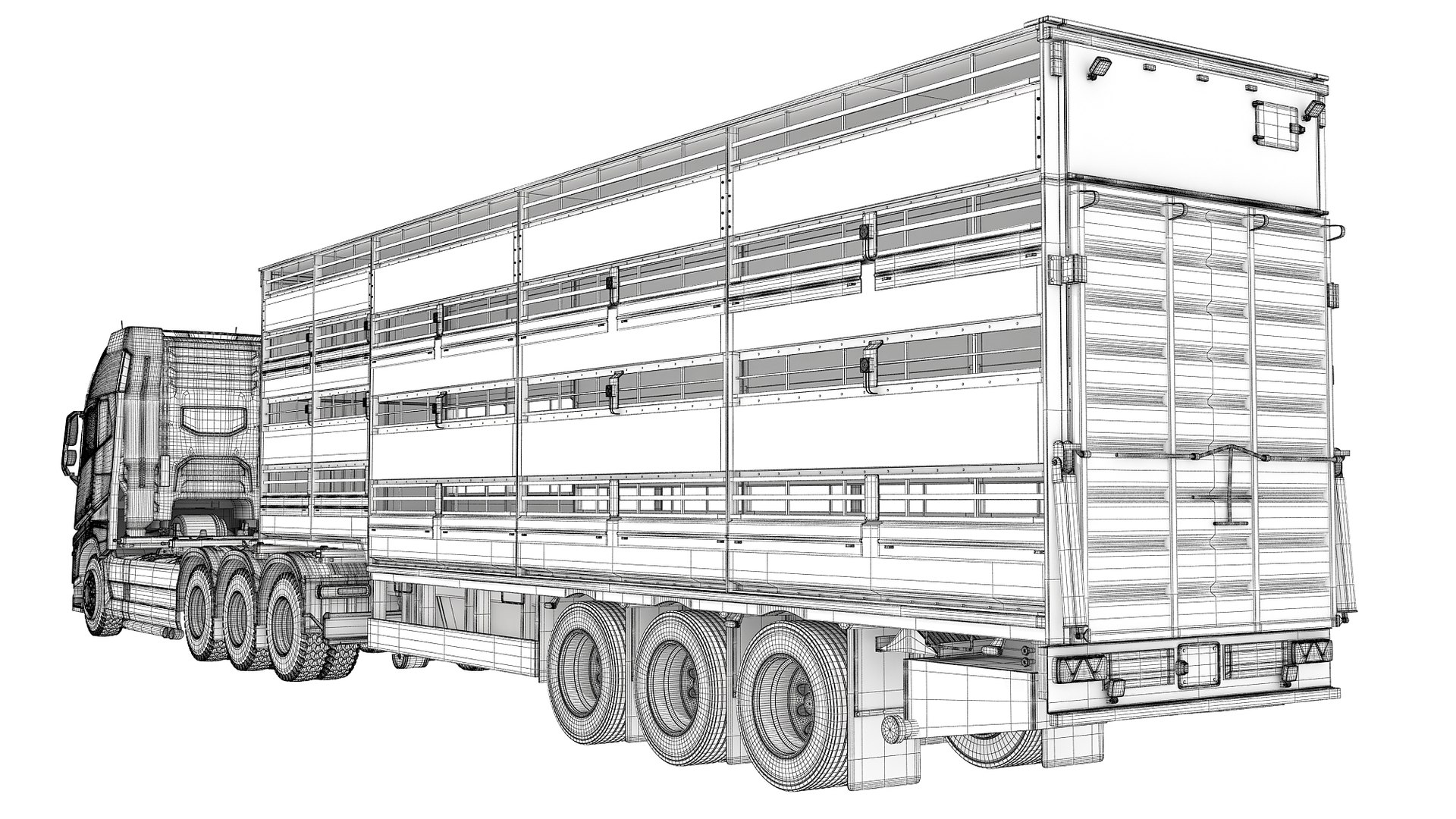 3D Truck With Cattle Animal Transporter Trailer - TurboSquid 2020083
