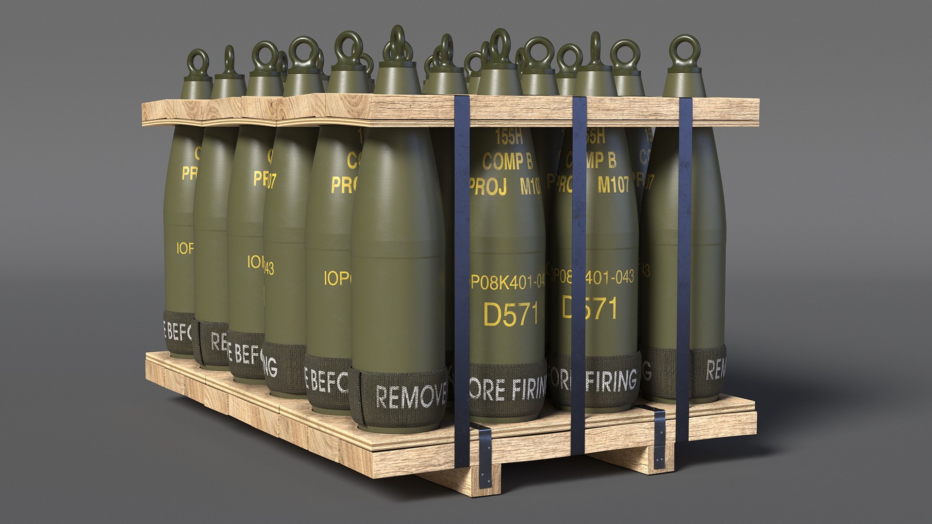 Military Mortar Shells 155mm In Two Sided Pallet 3D Model - TurboSquid ...