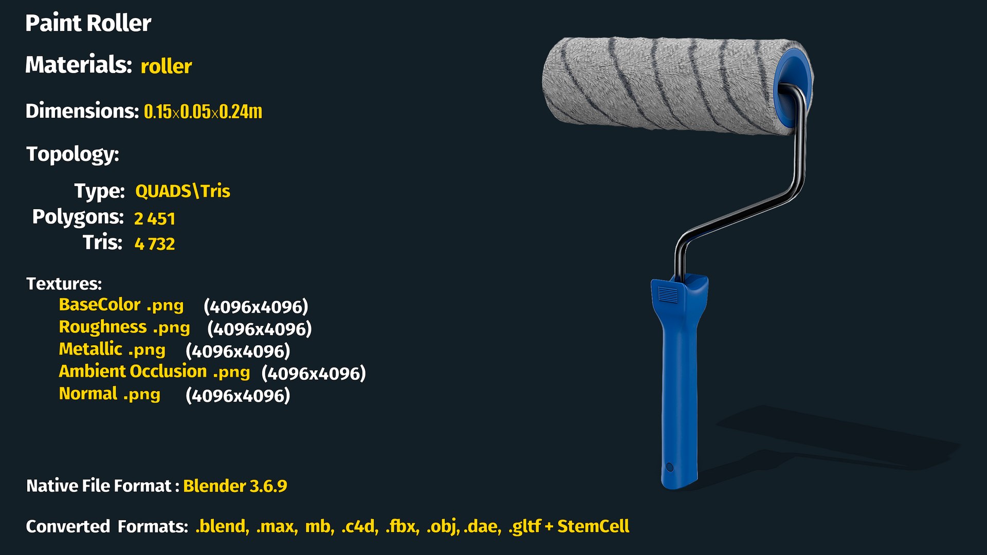 Paint Roller 3D Model - TurboSquid 2214419