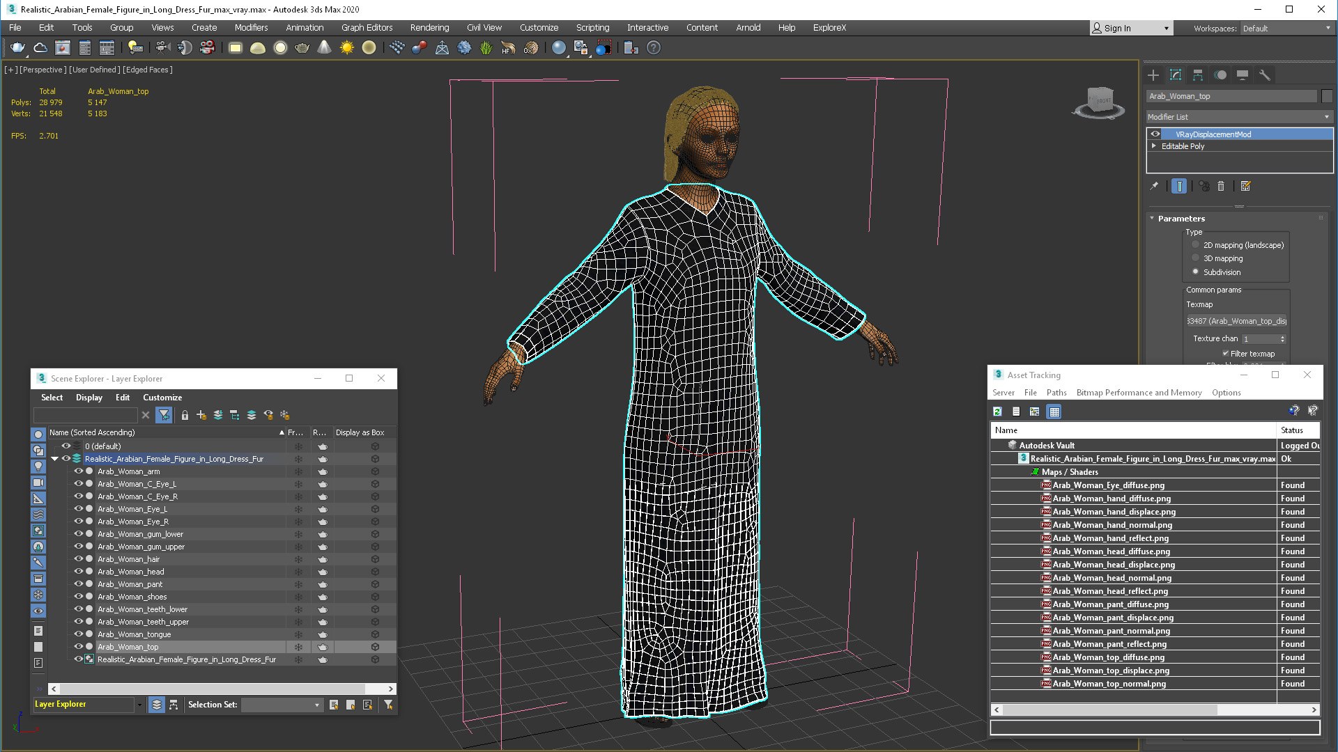 3D Realistic Arabian Female Figure In Long Dress Fur Model - TurboSquid ...
