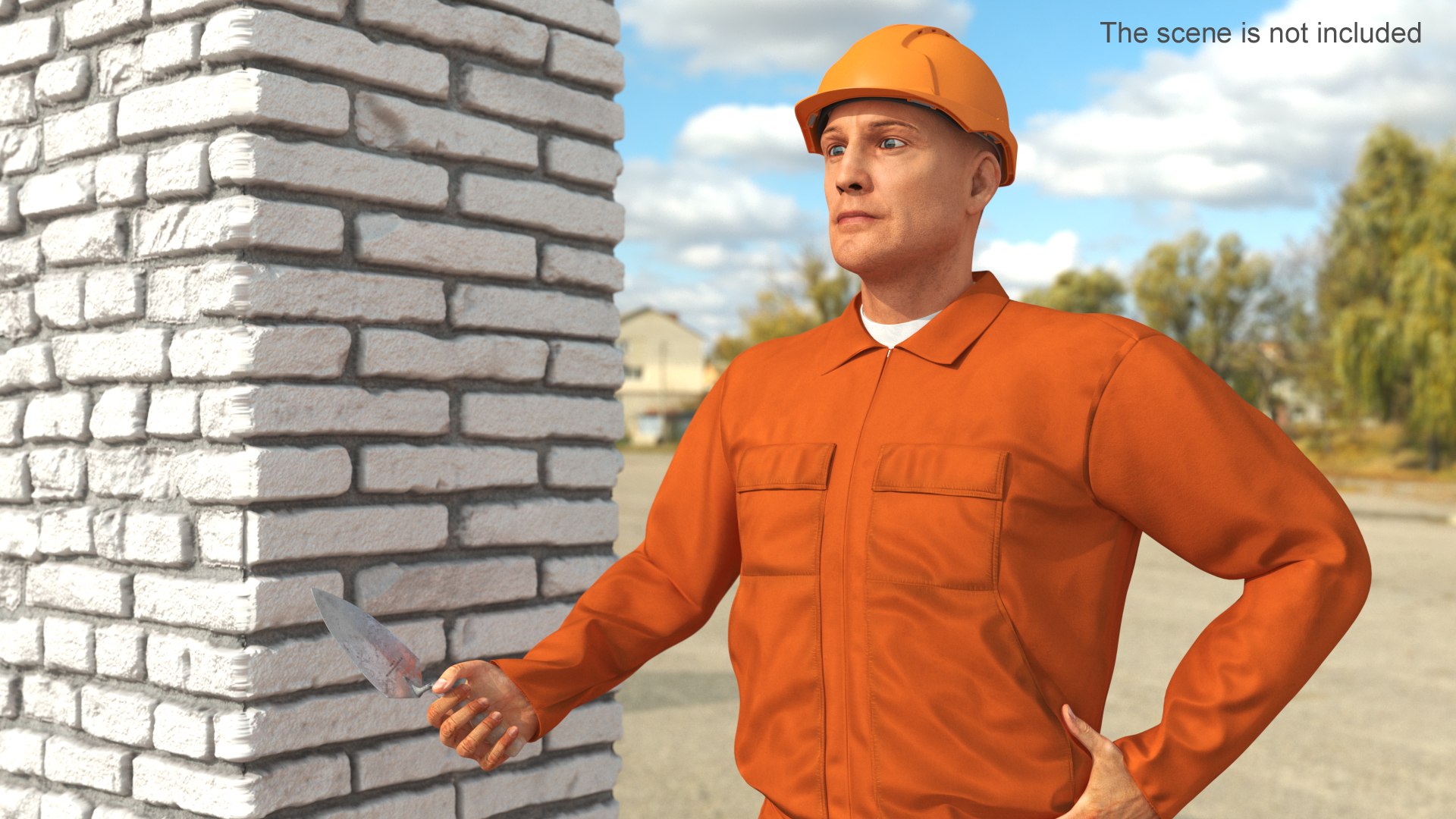 3D Old Brick White Wall With Worker Model - TurboSquid 2295915
