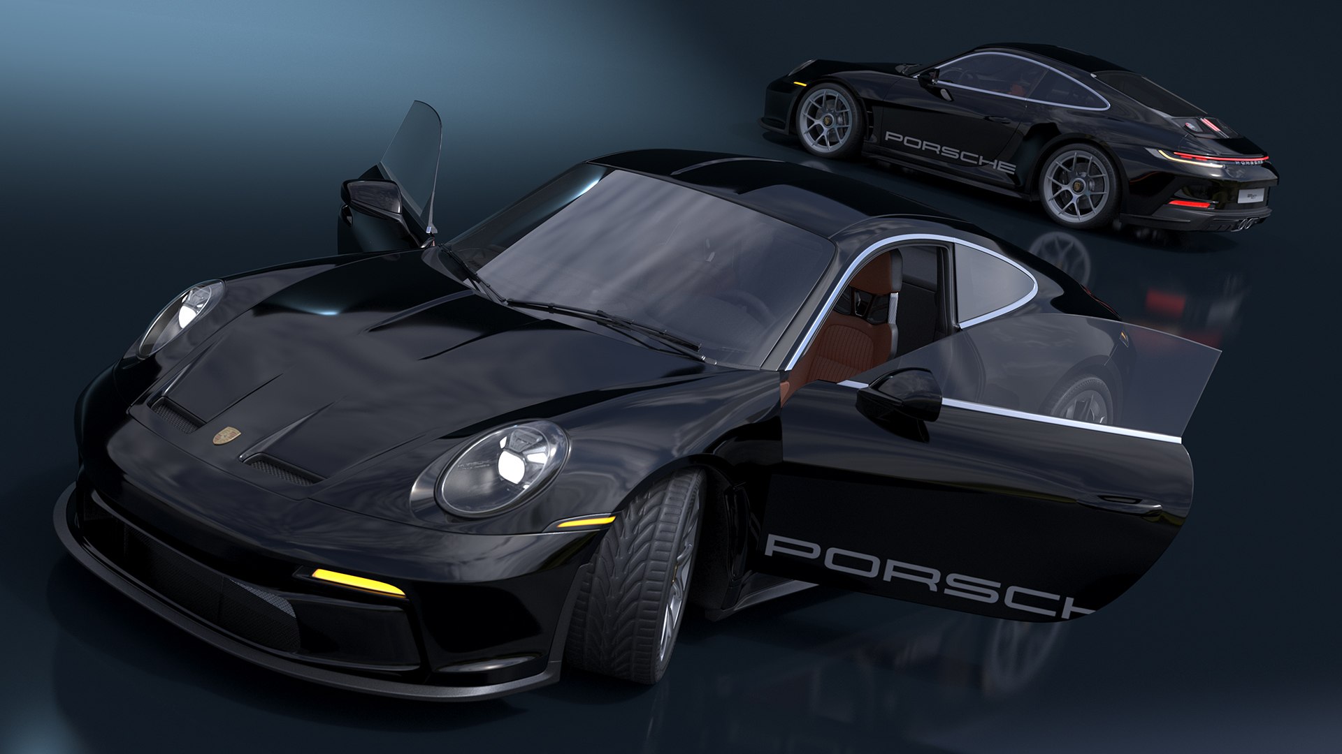 Sport Car Porsche 911 2024 Black Simplified Rigged For Cinema 4D Model ...