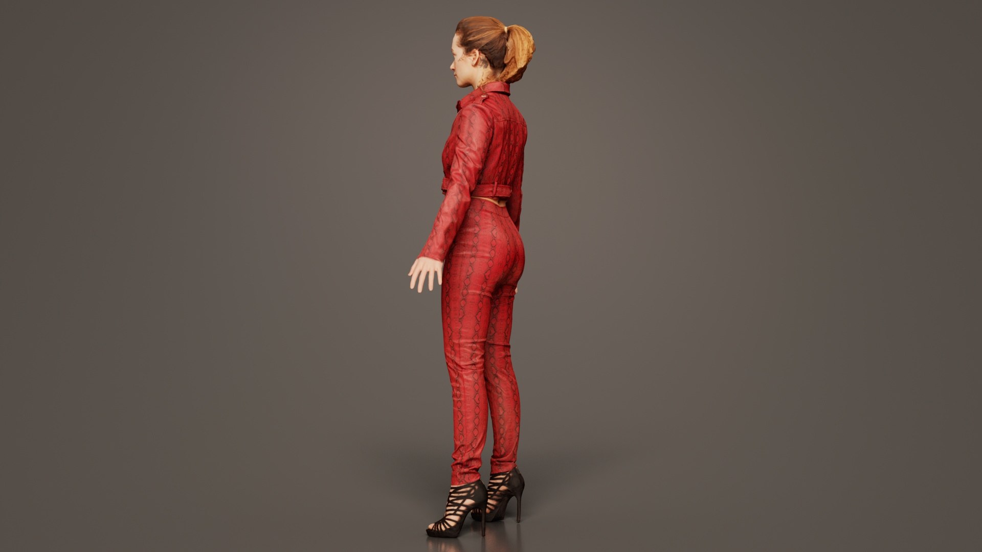 Woman In Heels And Red Leather Snake Print Costume Standard Pose ...