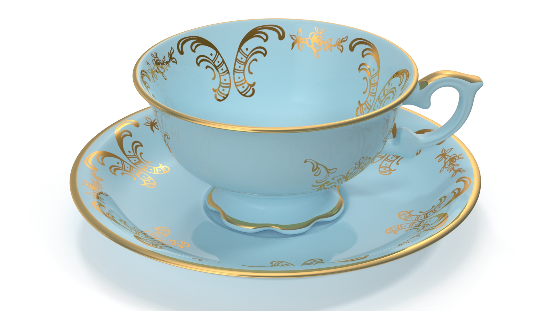 Vintage Teacup And Saucer Blue 3D Model - TurboSquid 2110973