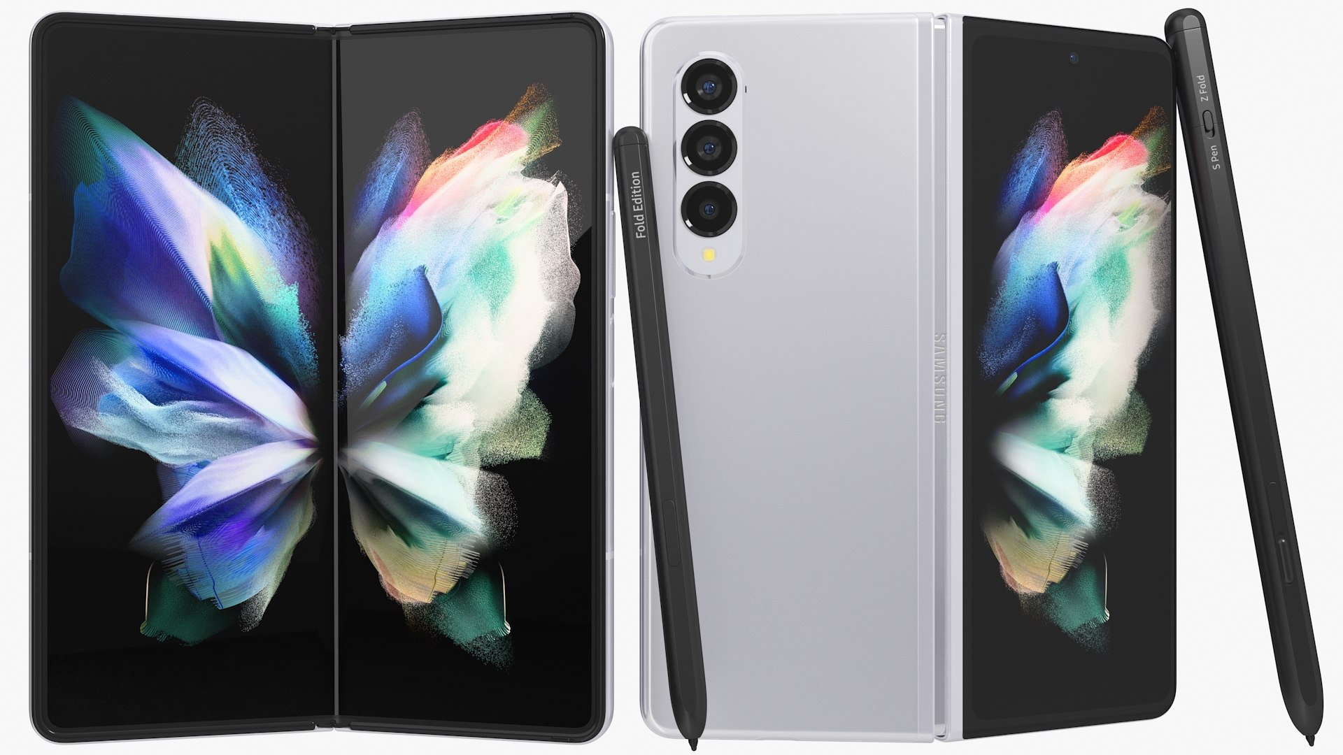 3D Samsung Galaxy Z Fold 3 Silver with S-Pens Animated - TurboSquid 1774165