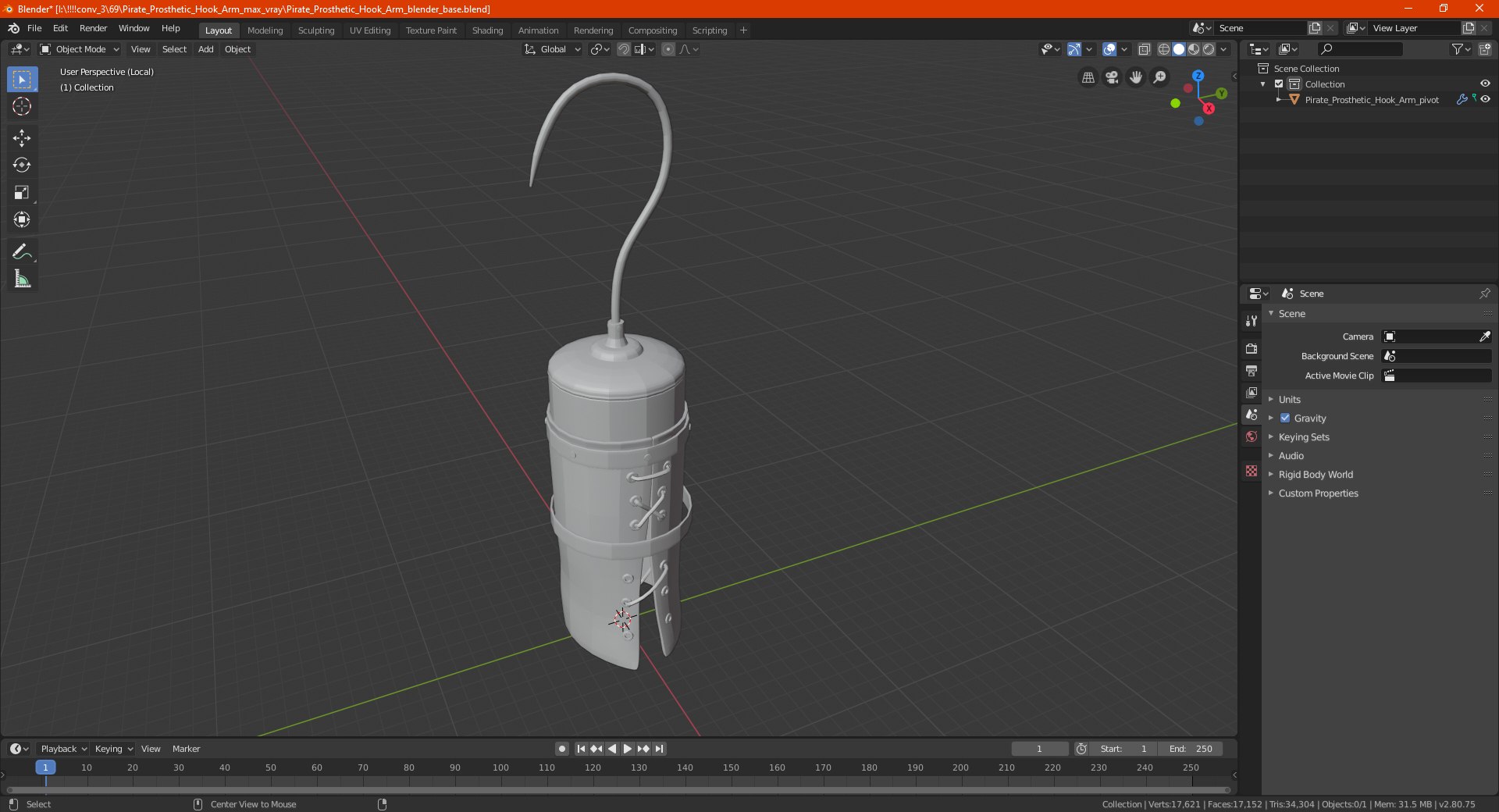 3D Pirate Prosthetic Hook Arm model - TurboSquid 1715324