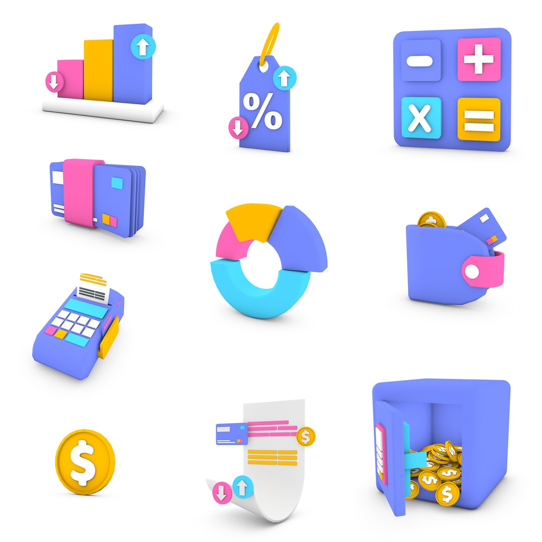 Financial icon Set 3D model - TurboSquid 2089139