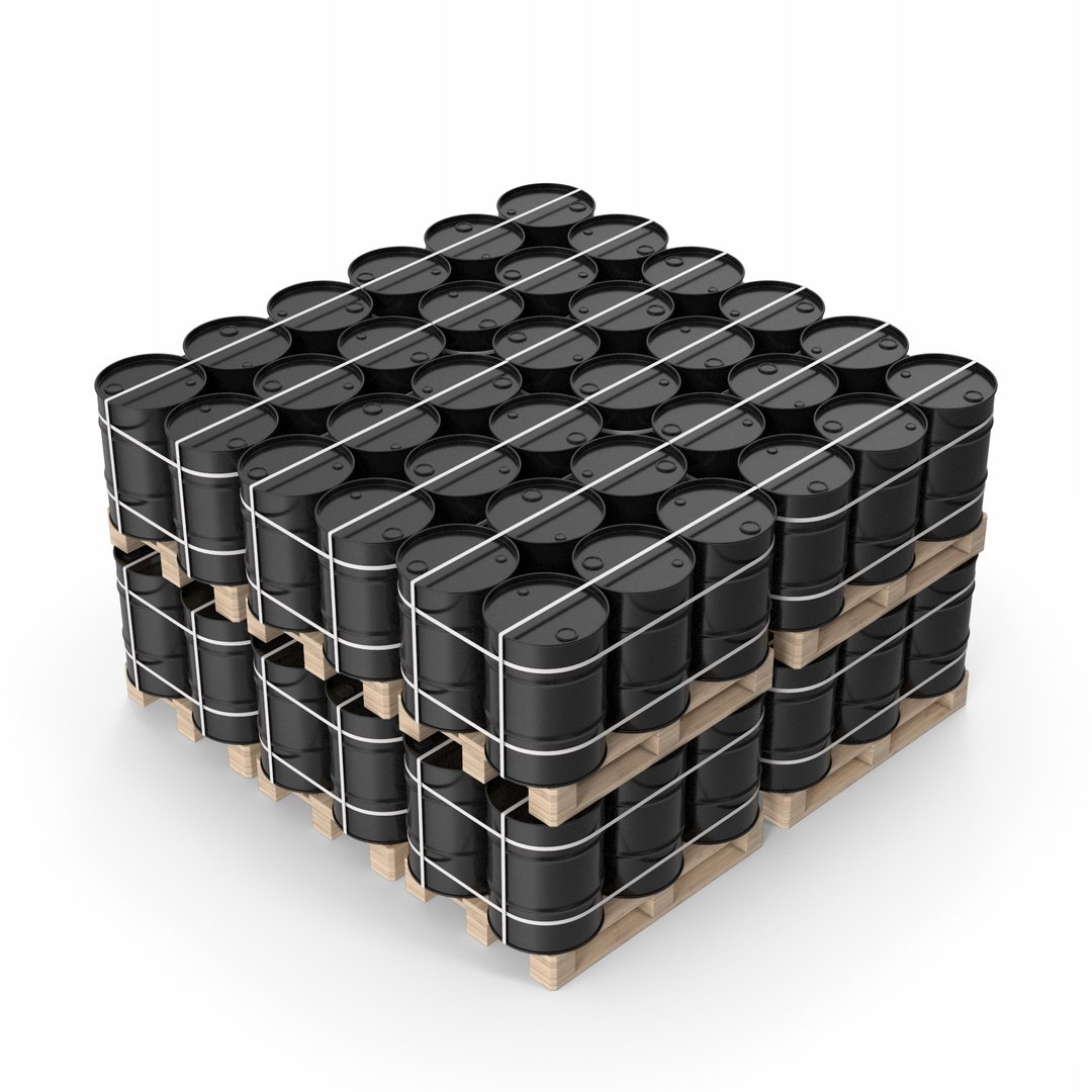 3D Stacked Metal Barrels On Wooden Pallets model - TurboSquid 2063837