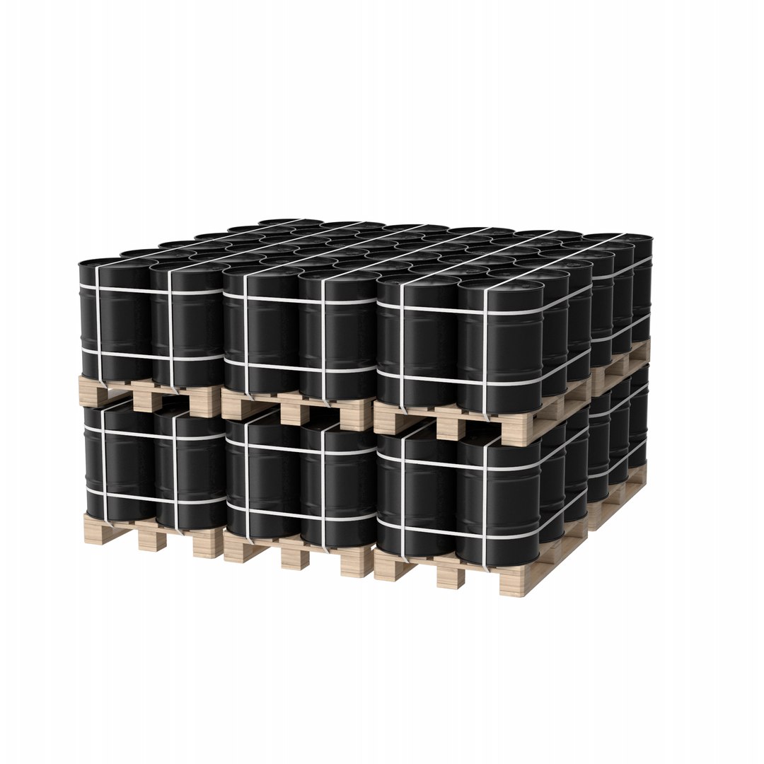 3D Stacked Metal Barrels On Wooden Pallets model - TurboSquid 2063837