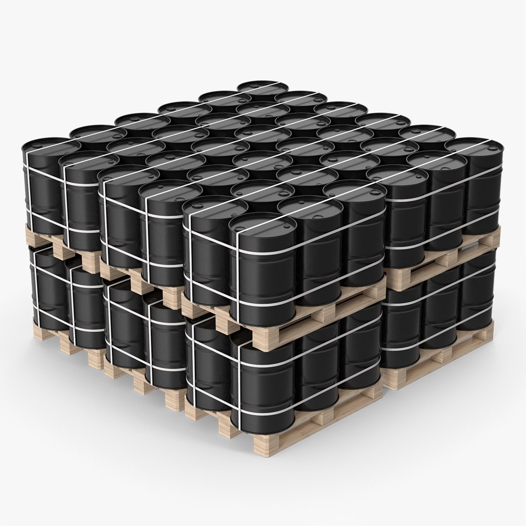 3D Stacked Metal Barrels On Wooden Pallets model - TurboSquid 2063837