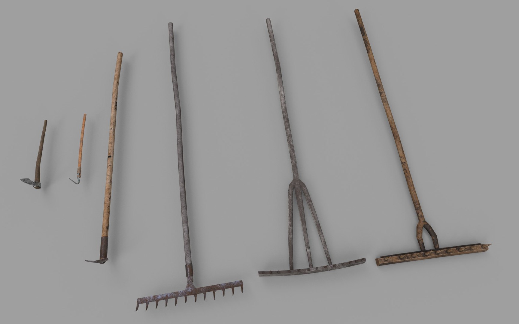 3D Pack of 6 Medieval Farm Rakes and Hoe model - TurboSquid 1723547