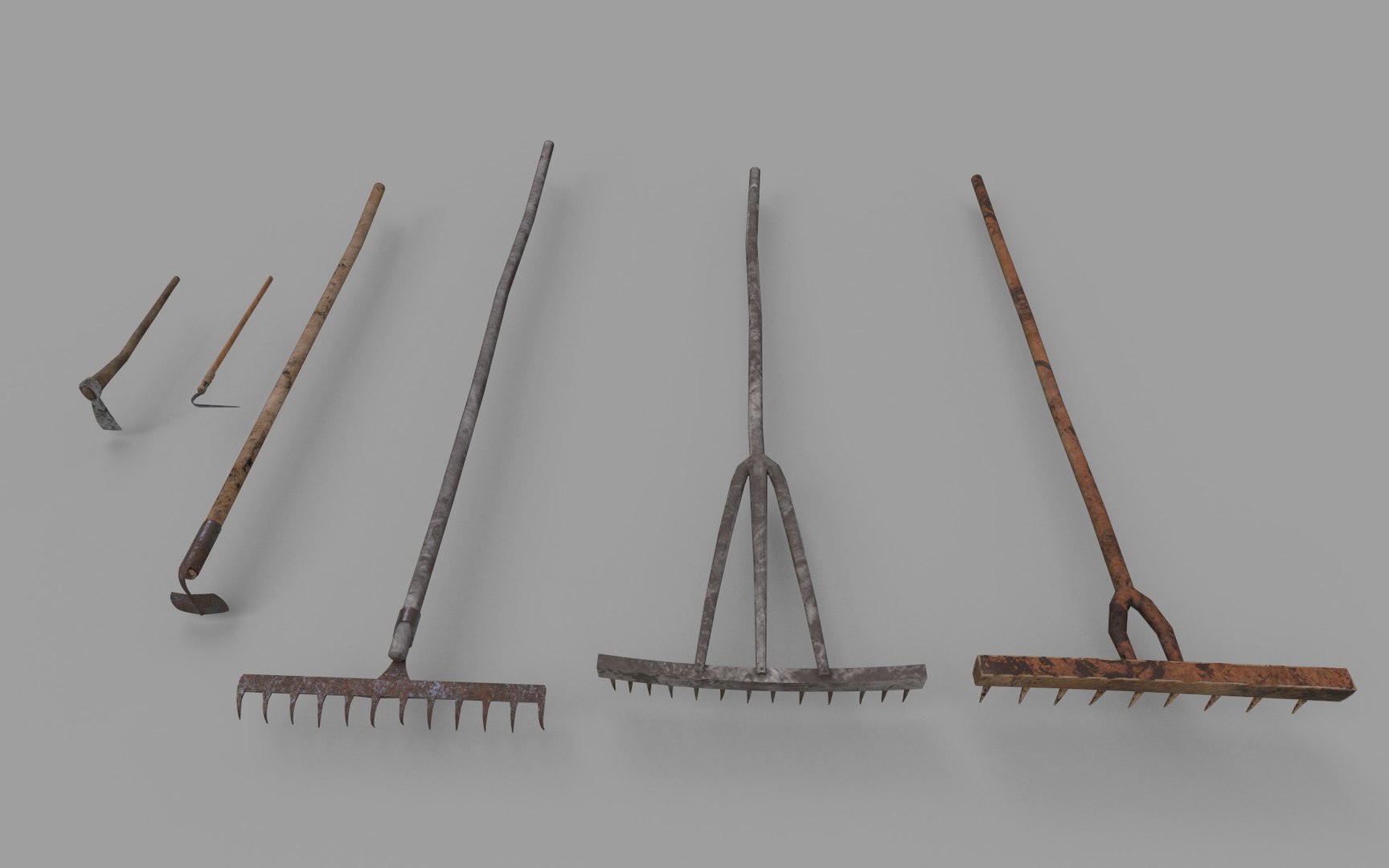 3D Pack of 6 Medieval Farm Rakes and Hoe model - TurboSquid 1723547