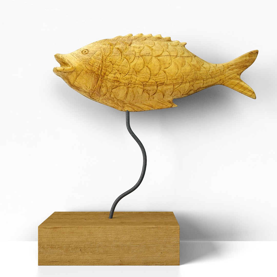 3D Carved Teak Fish with Base - TurboSquid 2129725