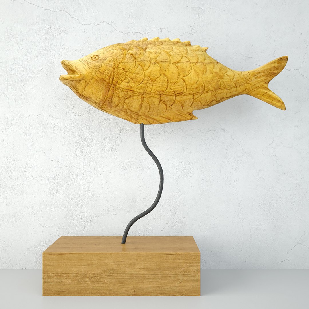 3D Carved Teak Fish with Base - TurboSquid 2129725