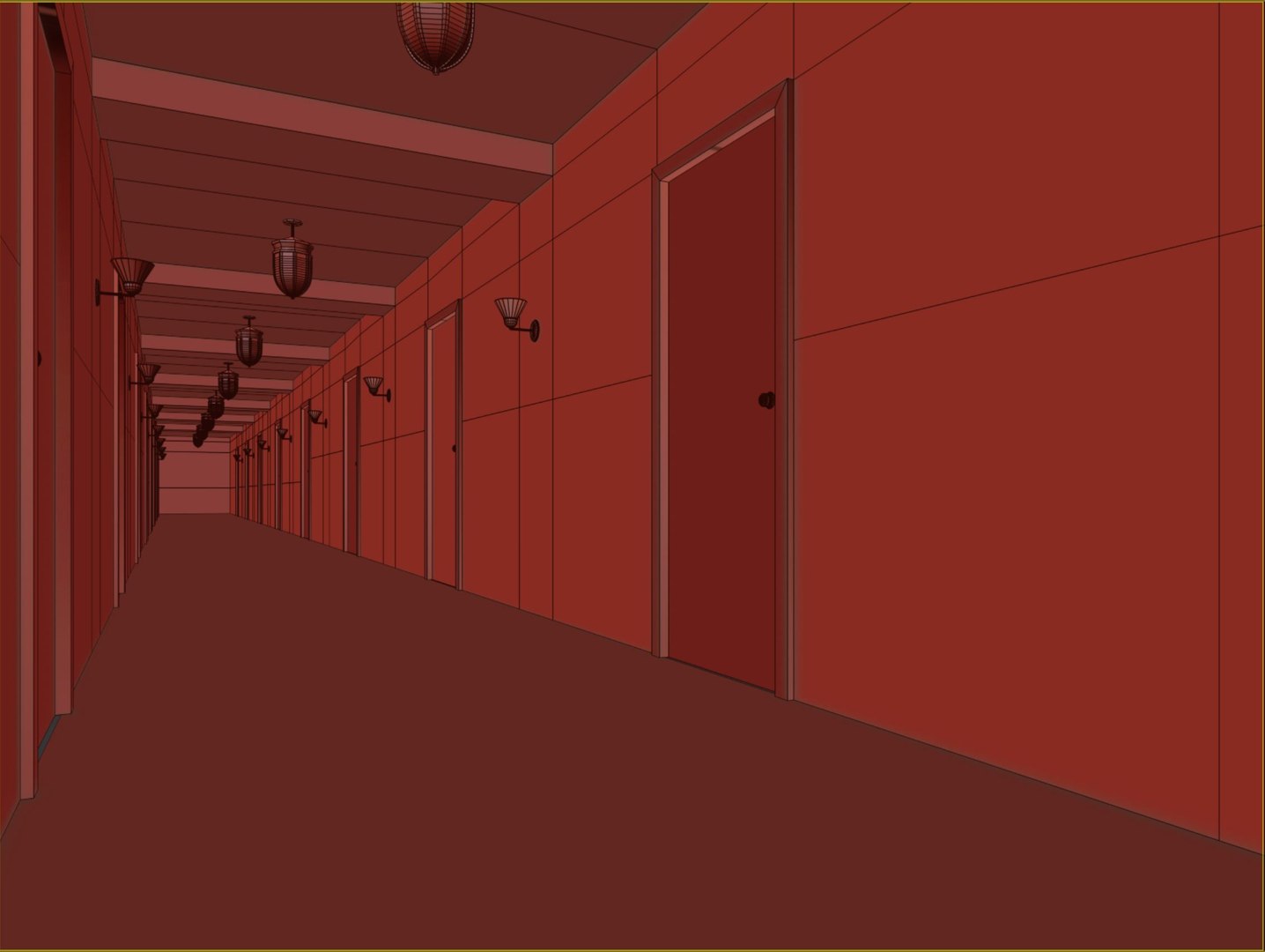 Old Dark Scary Red Corridor 10 3D - TurboSquid 2111342