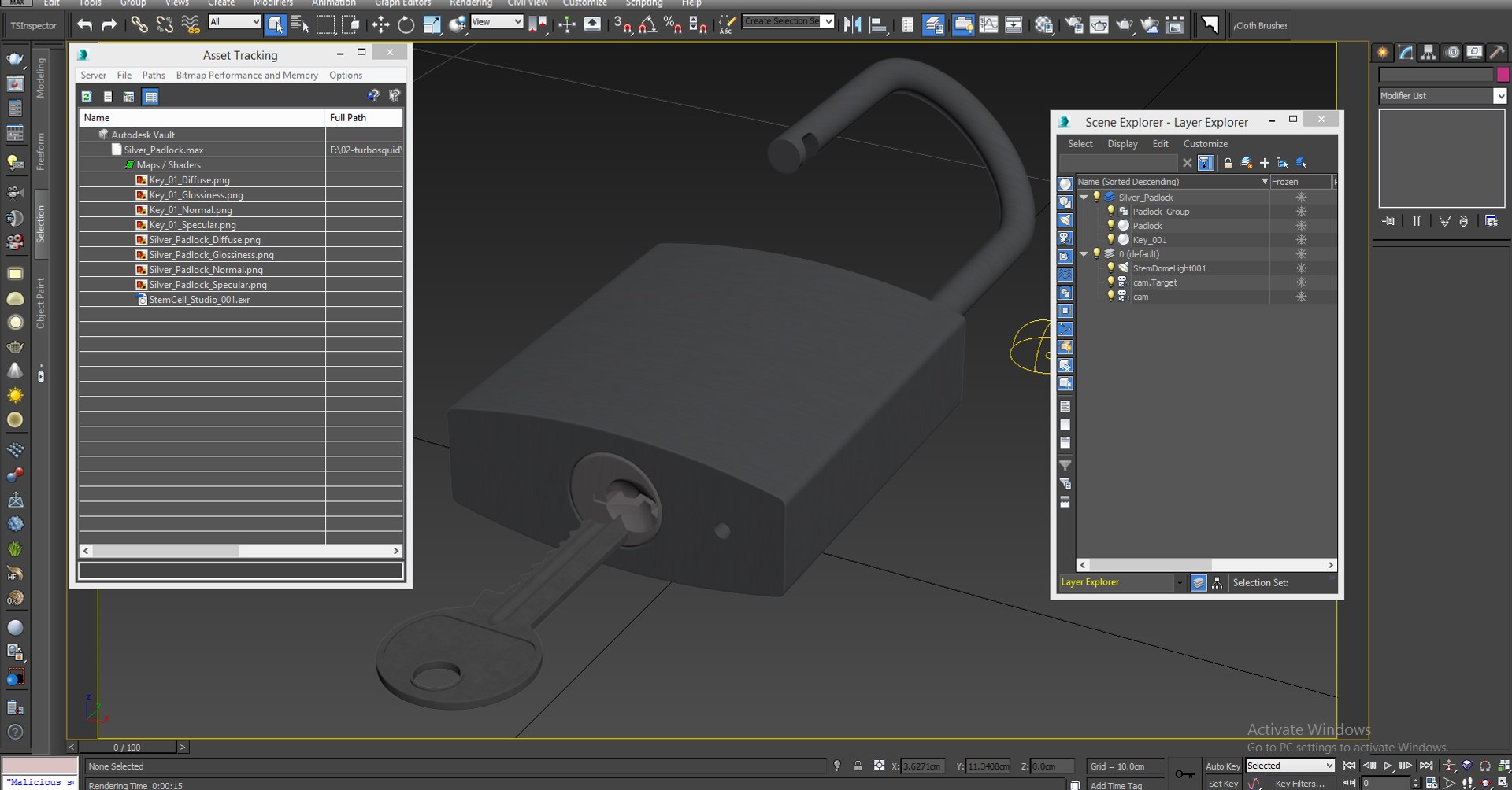 3D model Silver Padlock With Key - TurboSquid 1862842