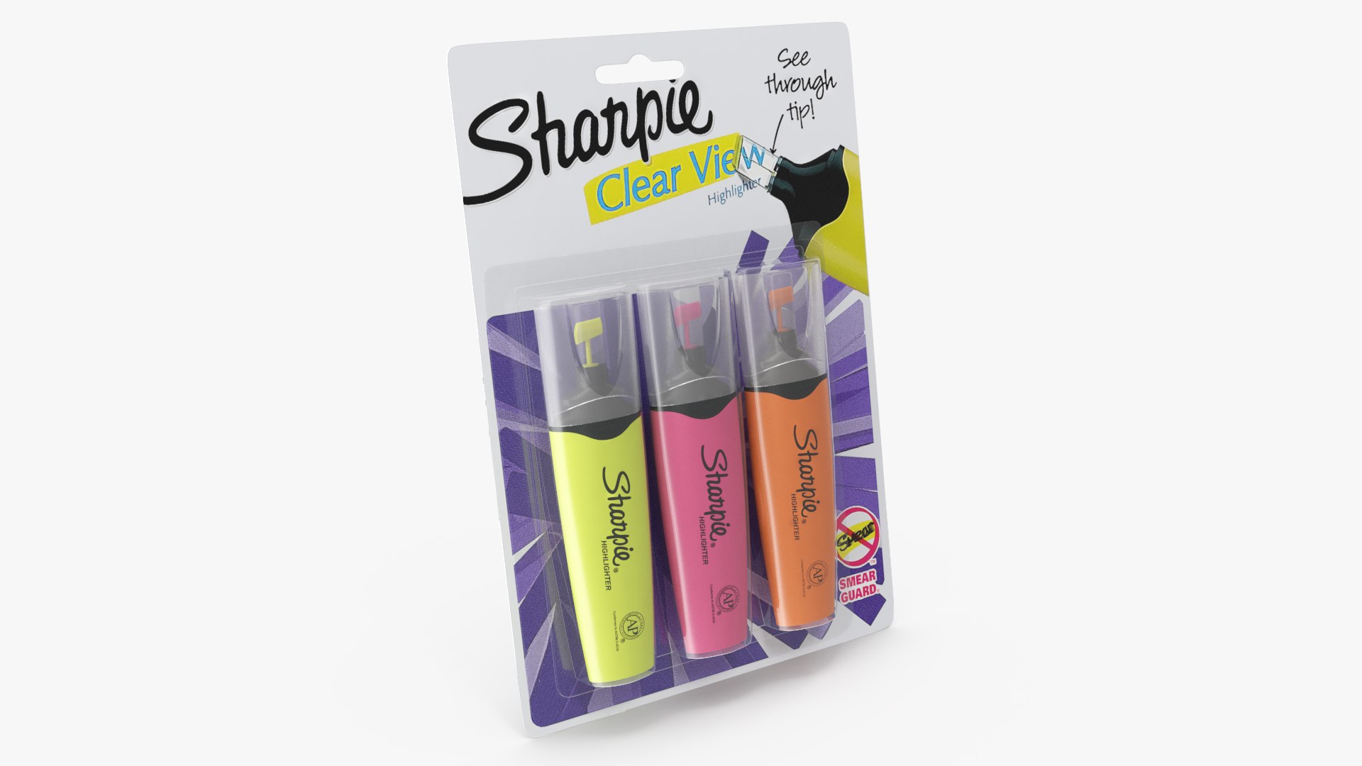 3D model 3 Sharpie Highlighter Markers with Package - TurboSquid 1918904