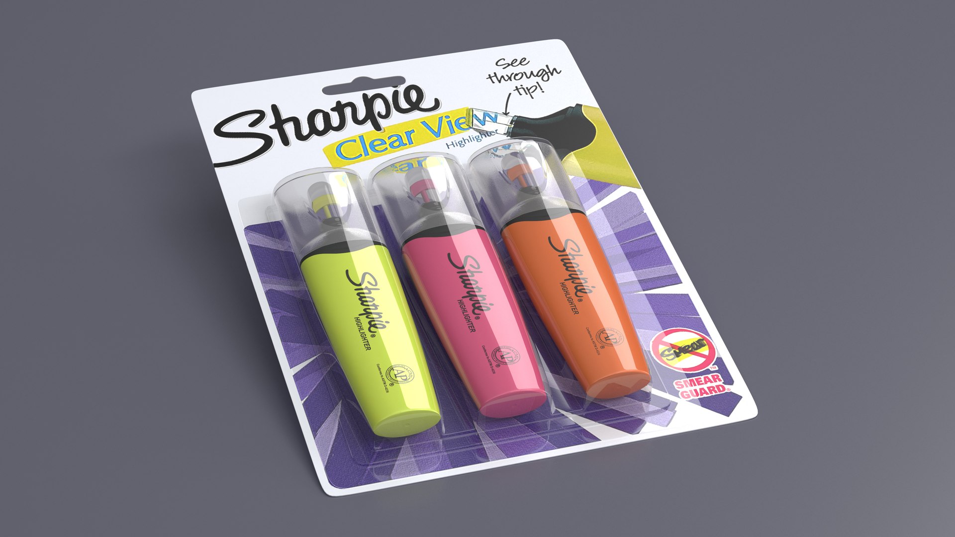 3D Model 3 Sharpie Highlighter Markers With Package - TurboSquid 1918904