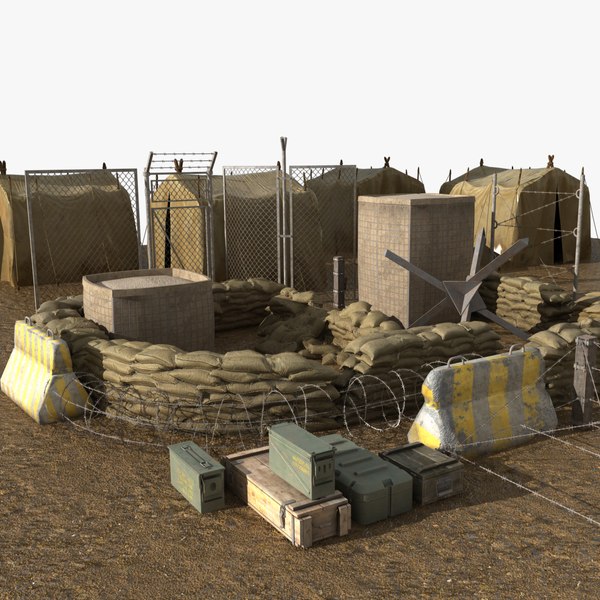 modelo 3d Military Barricade tent sandbag Barbwire Barricade ...