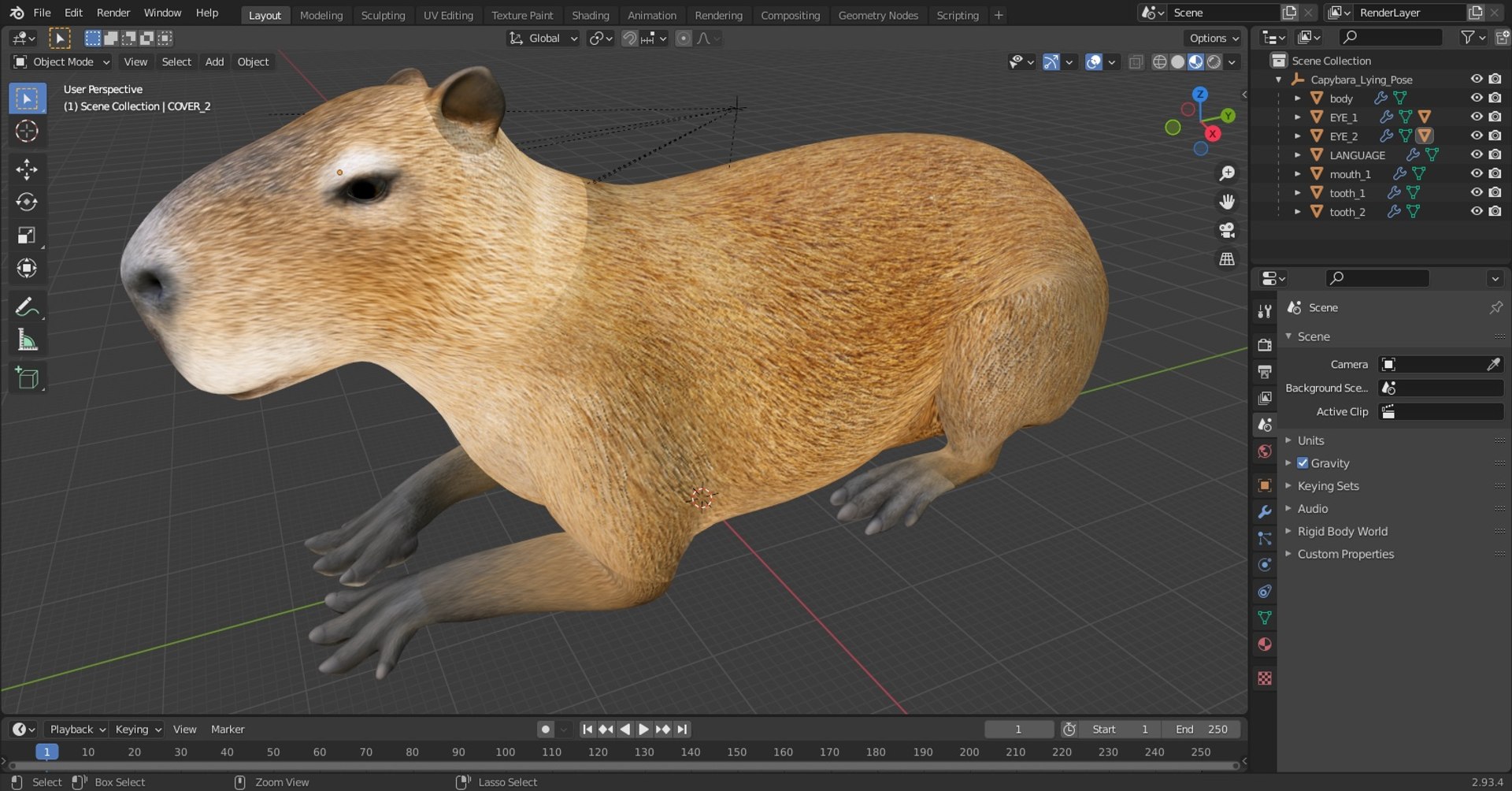 Capybara Lying Pose model - TurboSquid 1943515