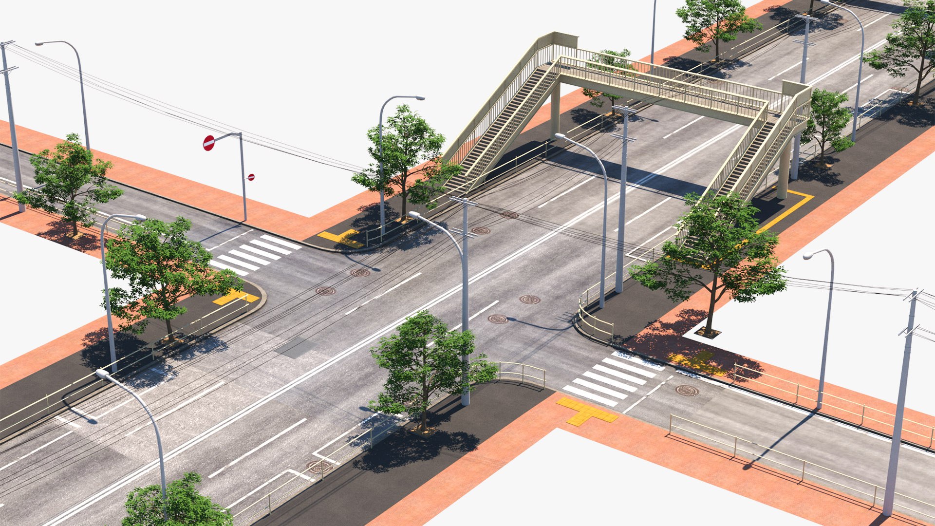 3D City Street Intersection - TurboSquid 2017257