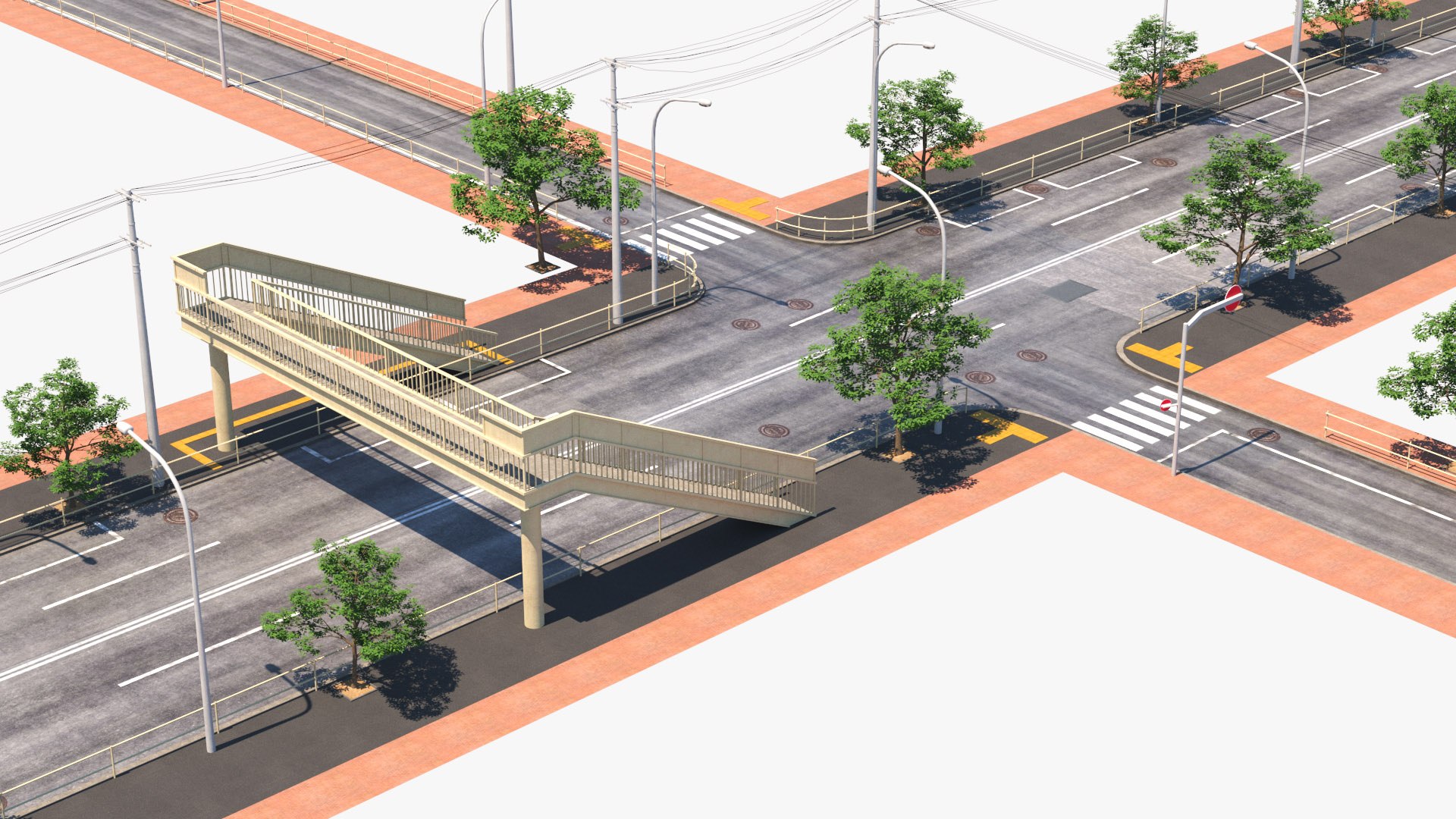 3D City Street Intersection - TurboSquid 2017257