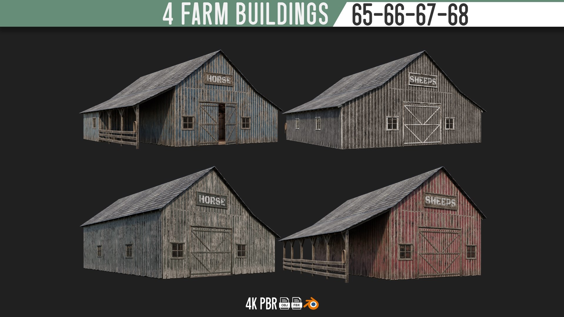 1 - 100 FARM BUILDINGS PACK 4K PBR Textures GameReady Model ...