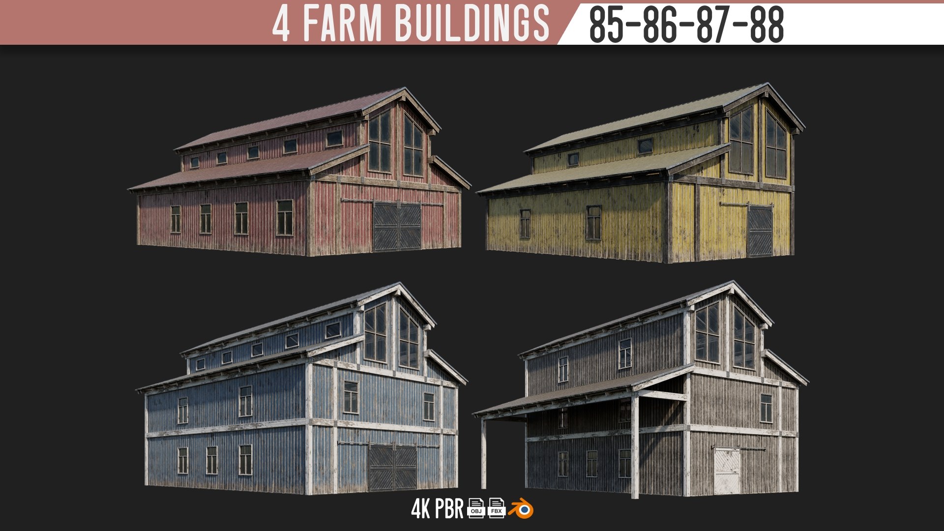 1 - 100 FARM BUILDINGS PACK 4K PBR Textures GameReady Model ...