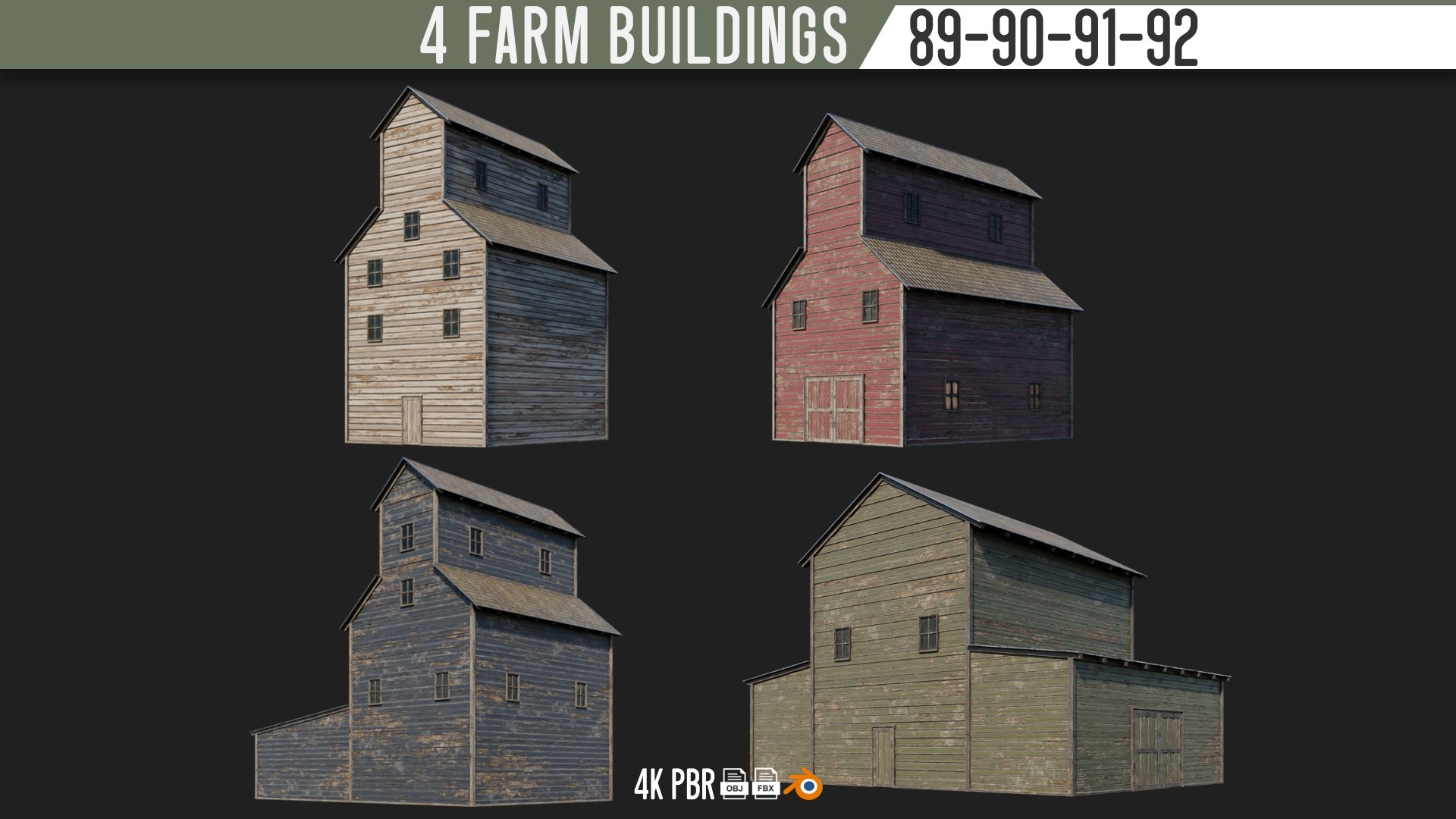 1 - 100 FARM BUILDINGS PACK 4K PBR Textures GameReady Model ...
