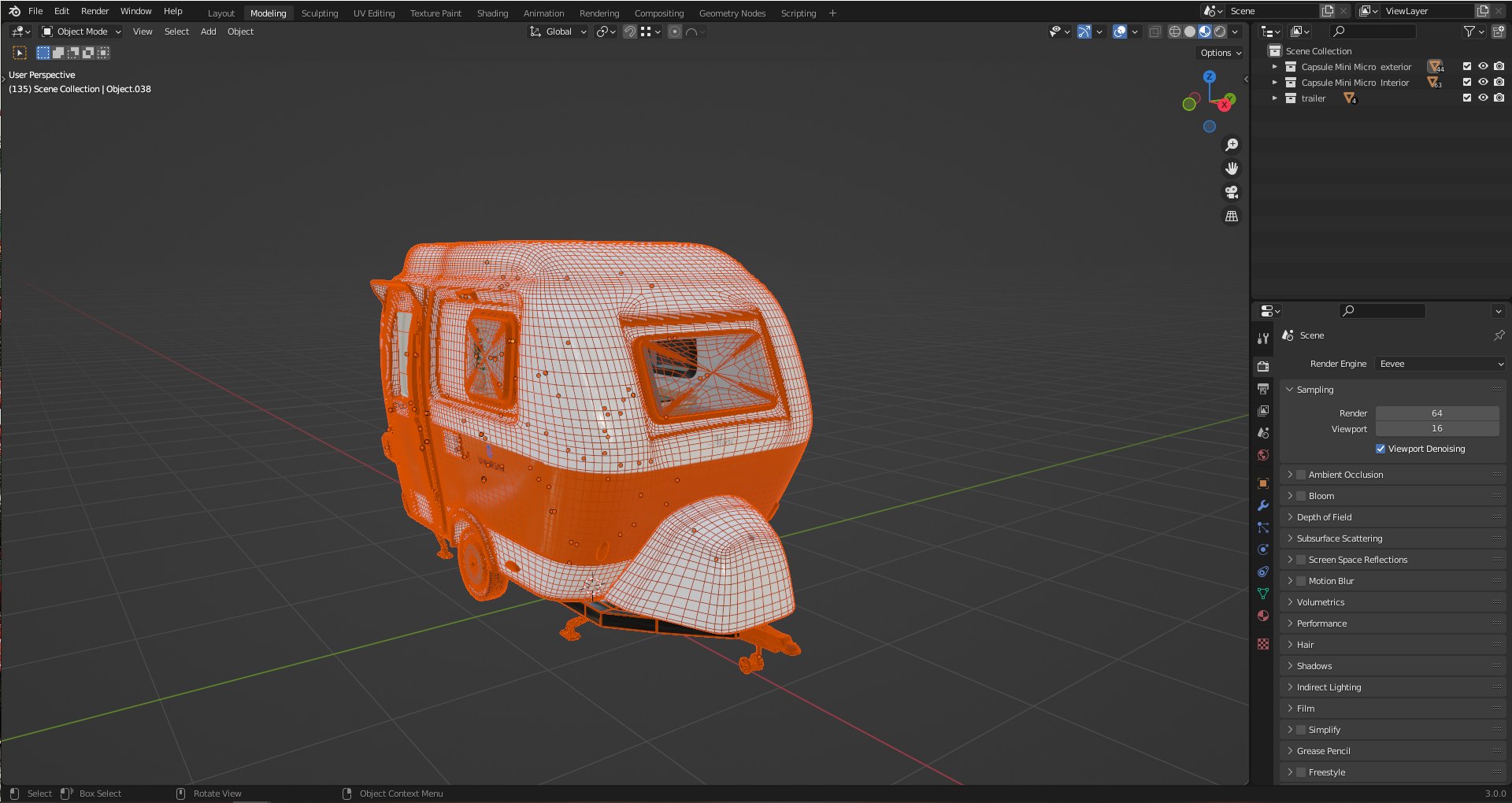 3D 2024 Capsule Caravans Mini Micro Camper Trailer Burnt Orange Model ...