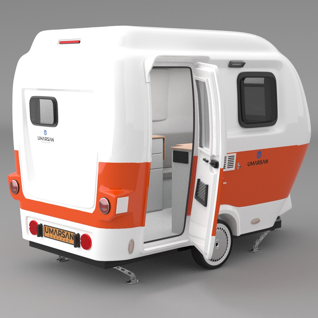 3D 2024 Capsule Caravans Mini Micro Camper Trailer Burnt Orange Model ...