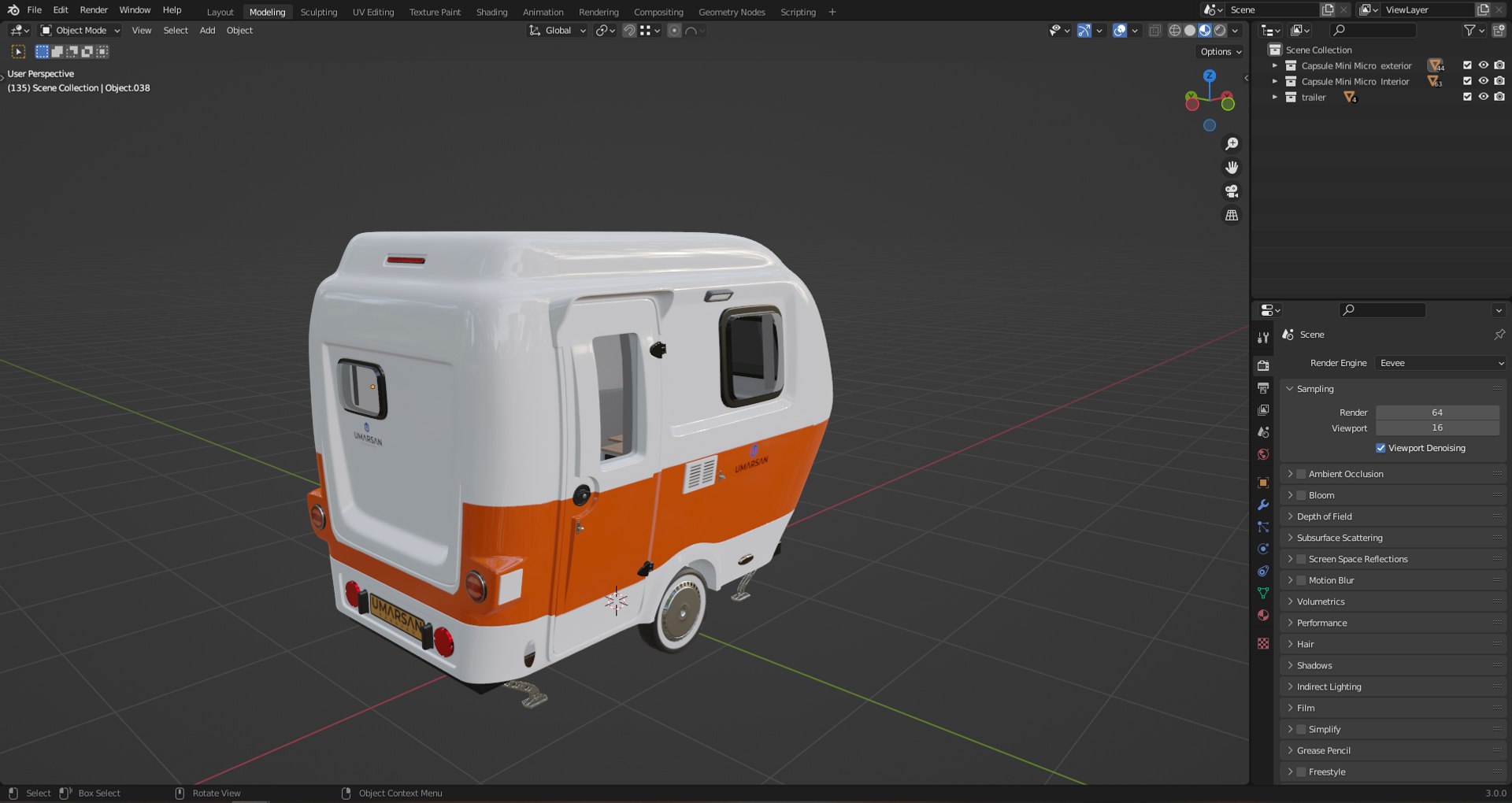 3D 2024 Capsule Caravans Mini Micro Camper Trailer Burnt Orange Model ...