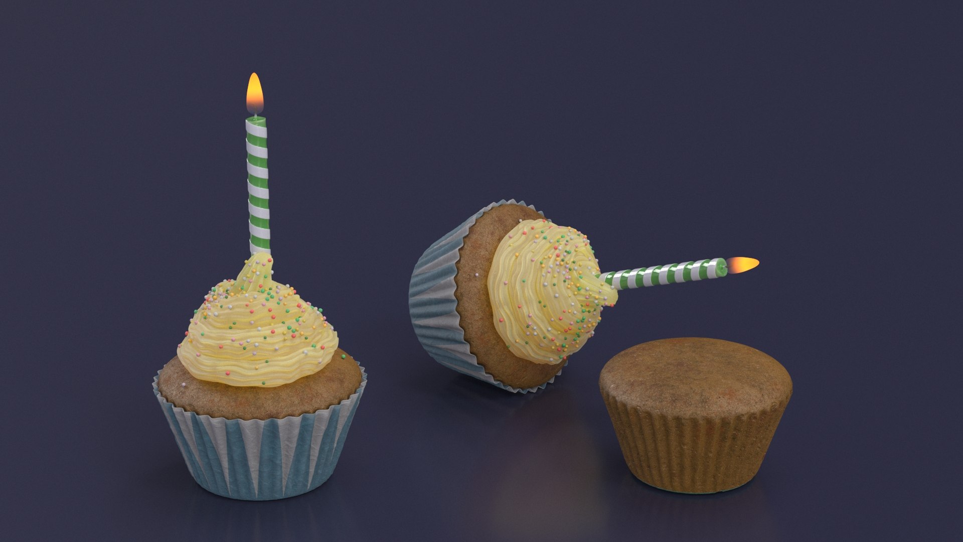 Birthday Cupcake And Candle 3D - TurboSquid 2302632