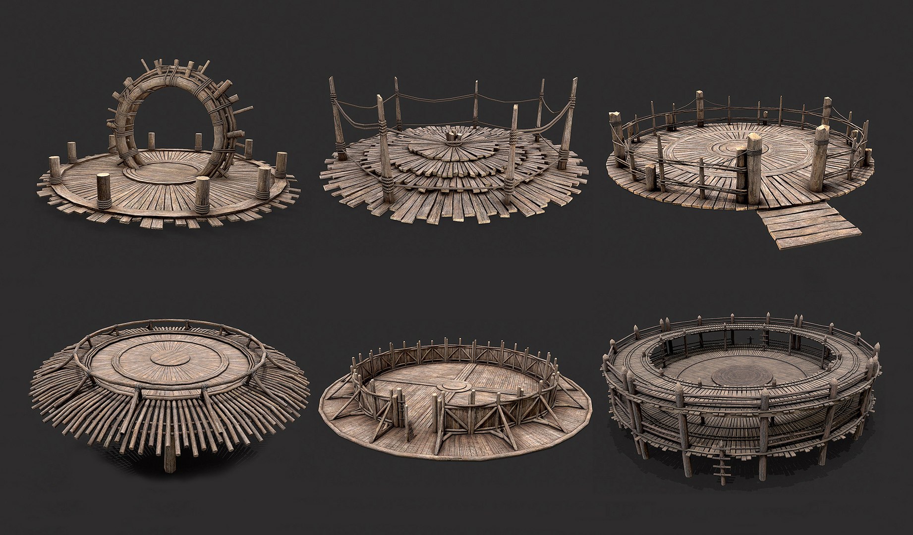 Medieval Wooden Circular Platform Arena PBR Collection 3D Model ...