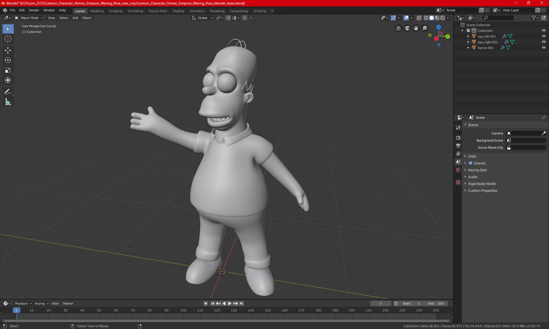 3D Cartoon Character Homer Simpson Waving Pose model - TurboSquid 2163458