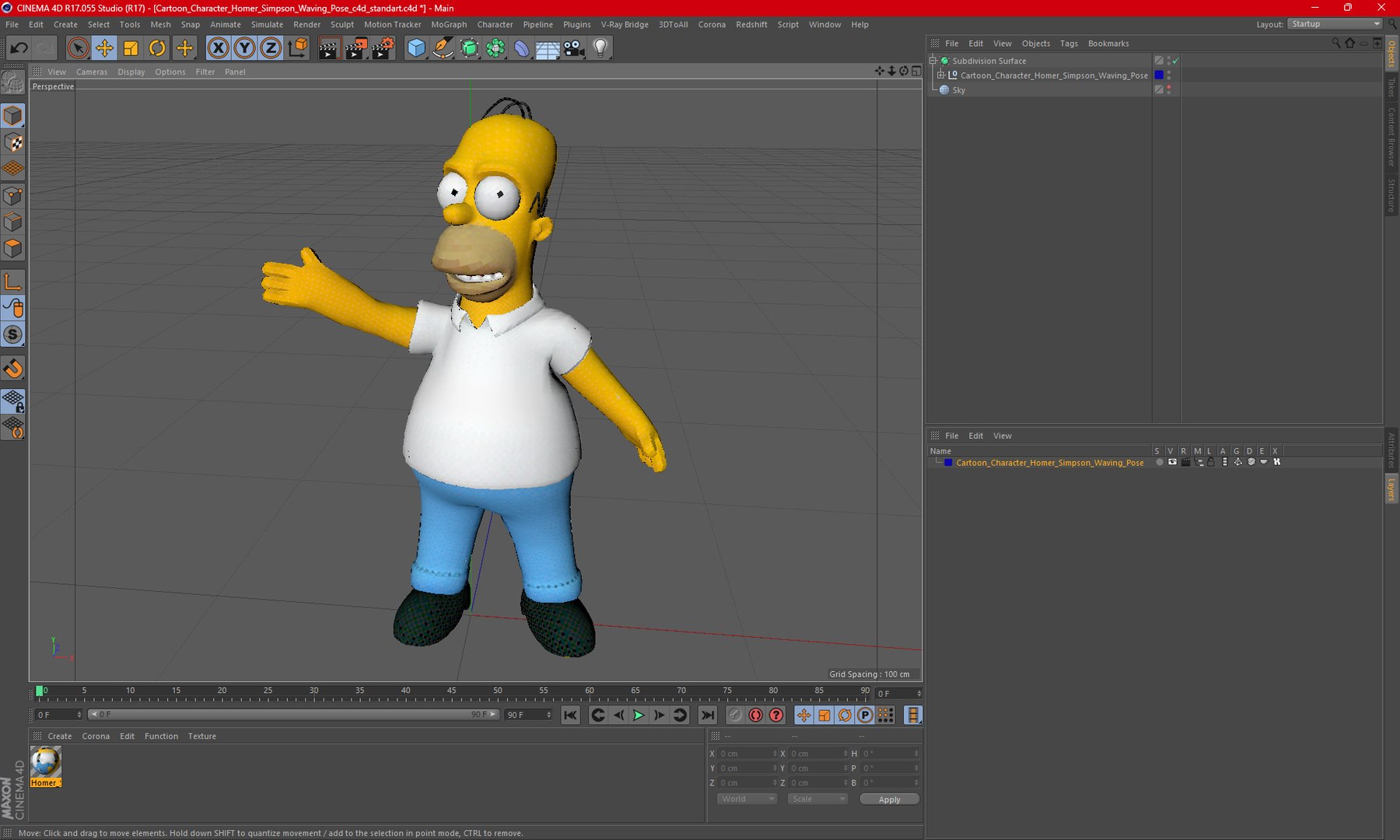 3D Cartoon Character Homer Simpson Waving Pose model - TurboSquid 2163458