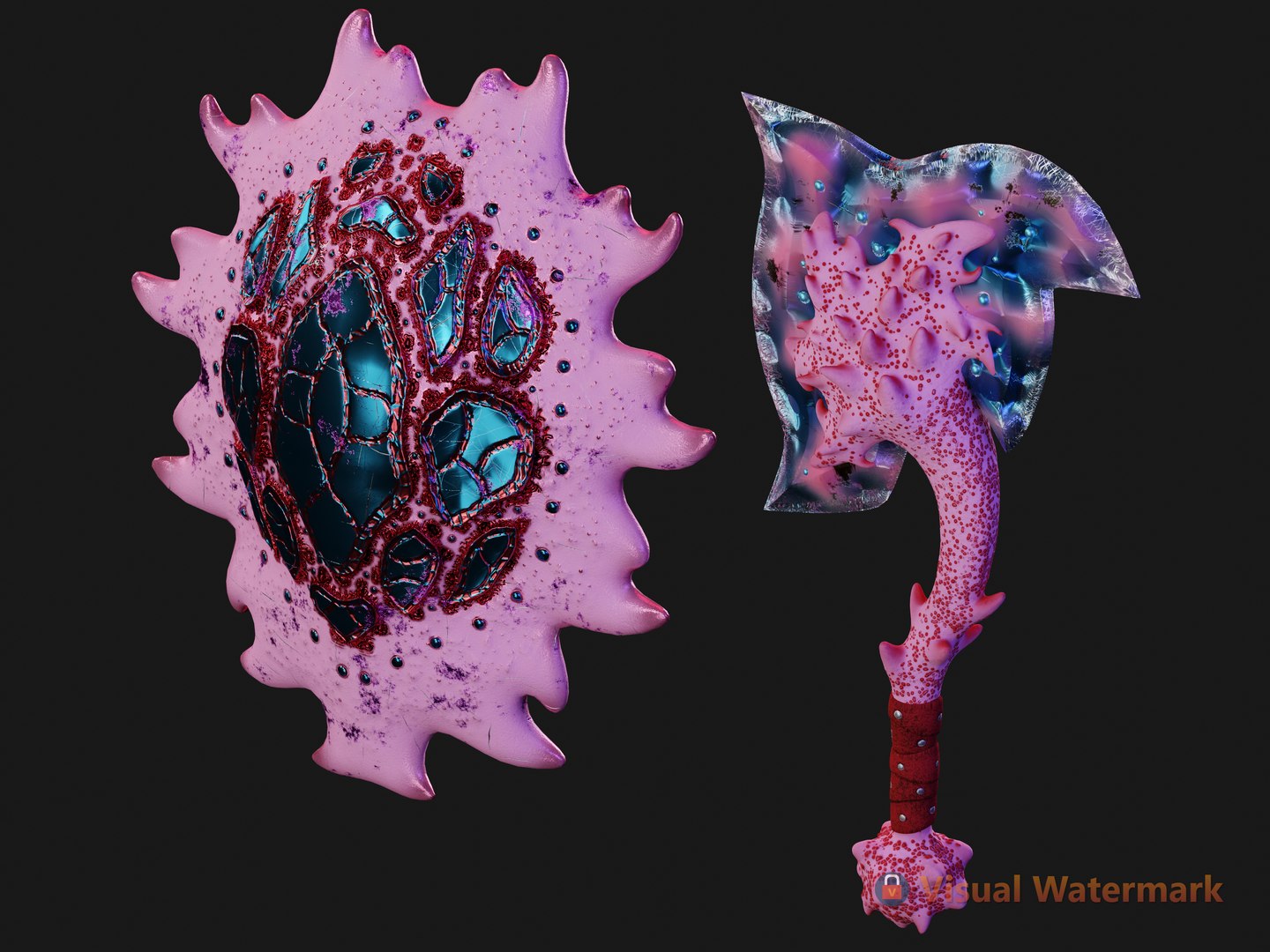 Coral Shield And Axe 3D Model - TurboSquid 2096309