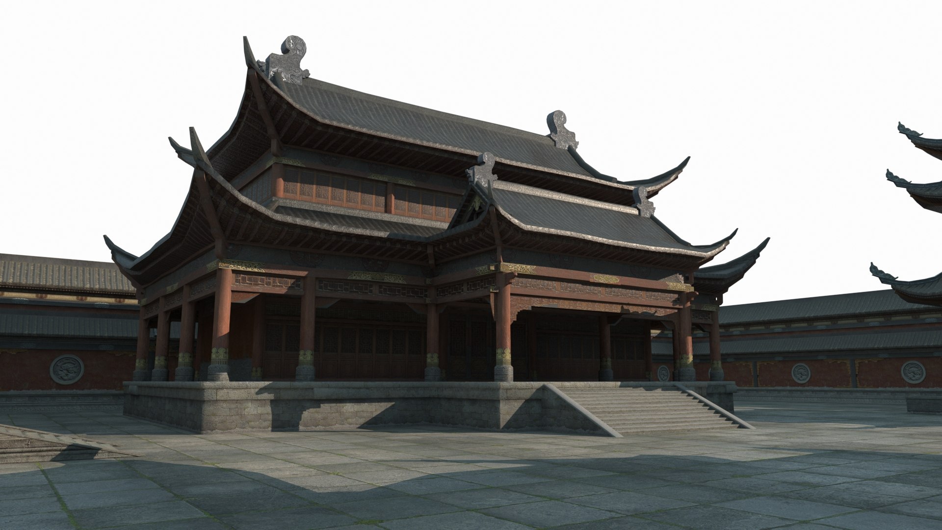 Large Palace Courtyards Of Ancient Asian Architecture Model ...