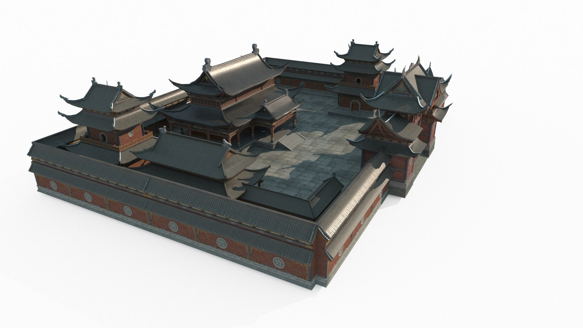 Large Palace Courtyards Of Ancient Asian Architecture Model ...
