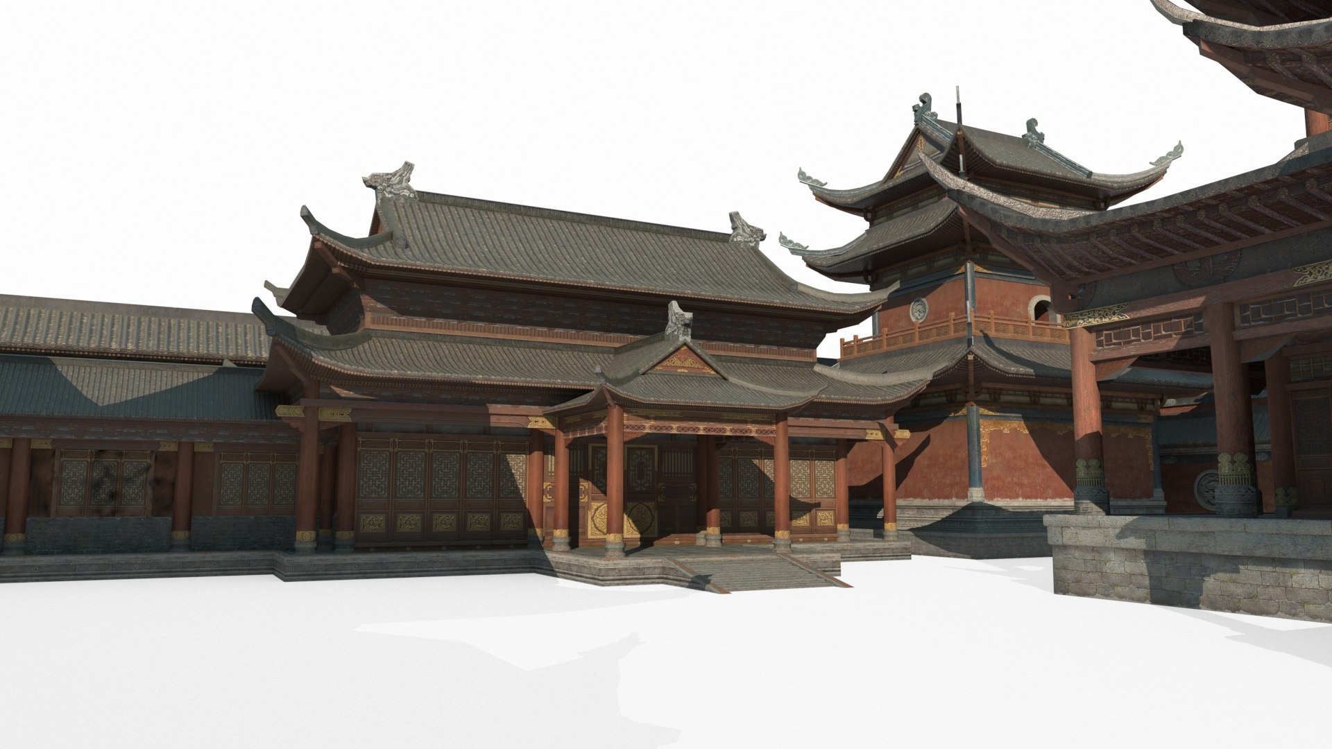 Large Palace Courtyards Of Ancient Asian Architecture Model ...