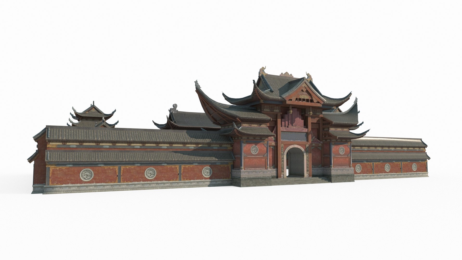 Large Palace Courtyards Of Ancient Asian Architecture Model ...