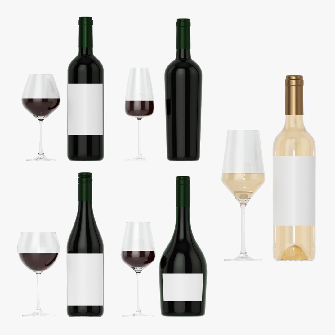 3D Model Wine Bottles With Crystal Glassware For Mockup - TurboSquid ...