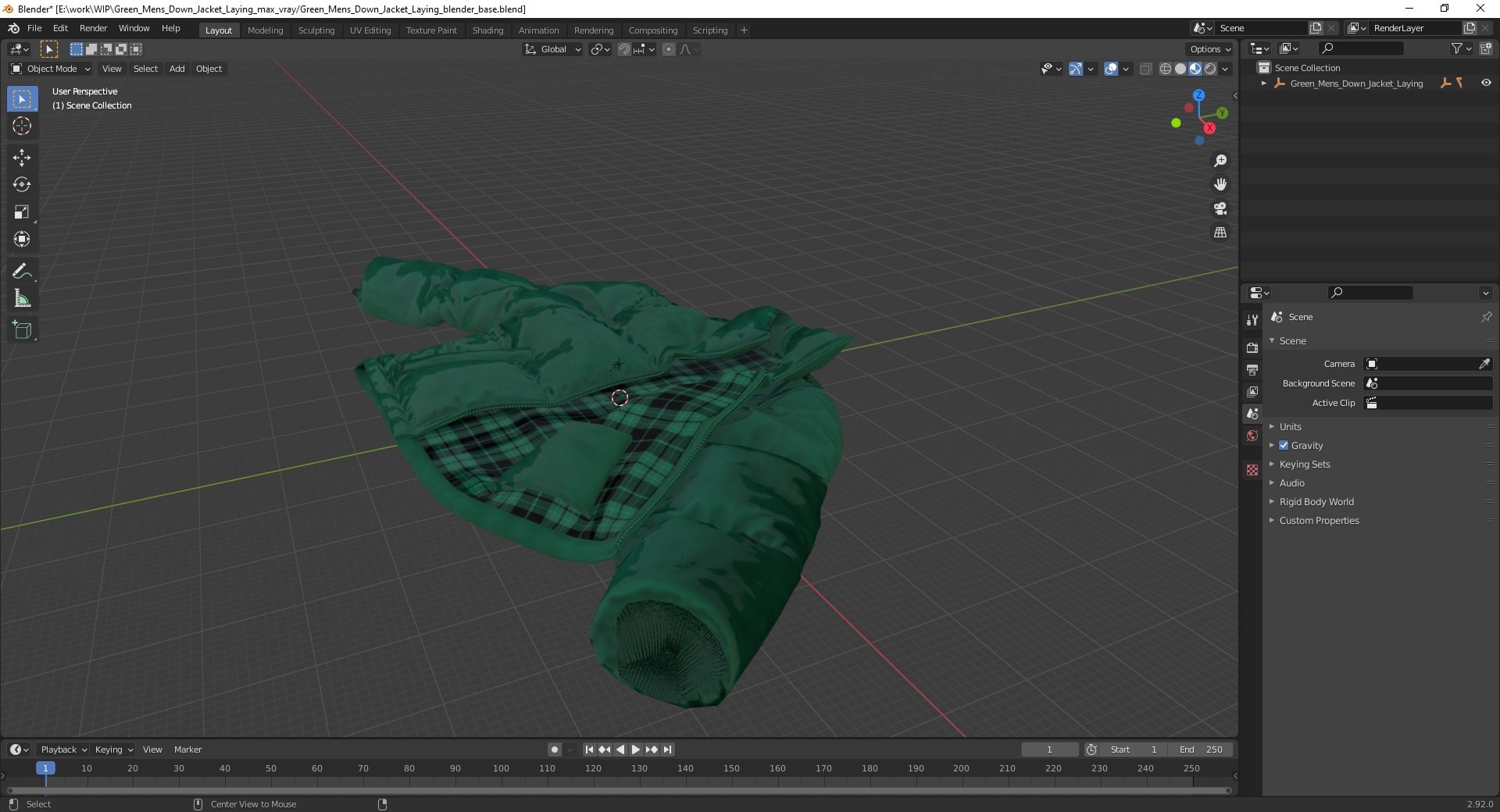 3D Green Mens Down Jacket Laying - TurboSquid 2239277