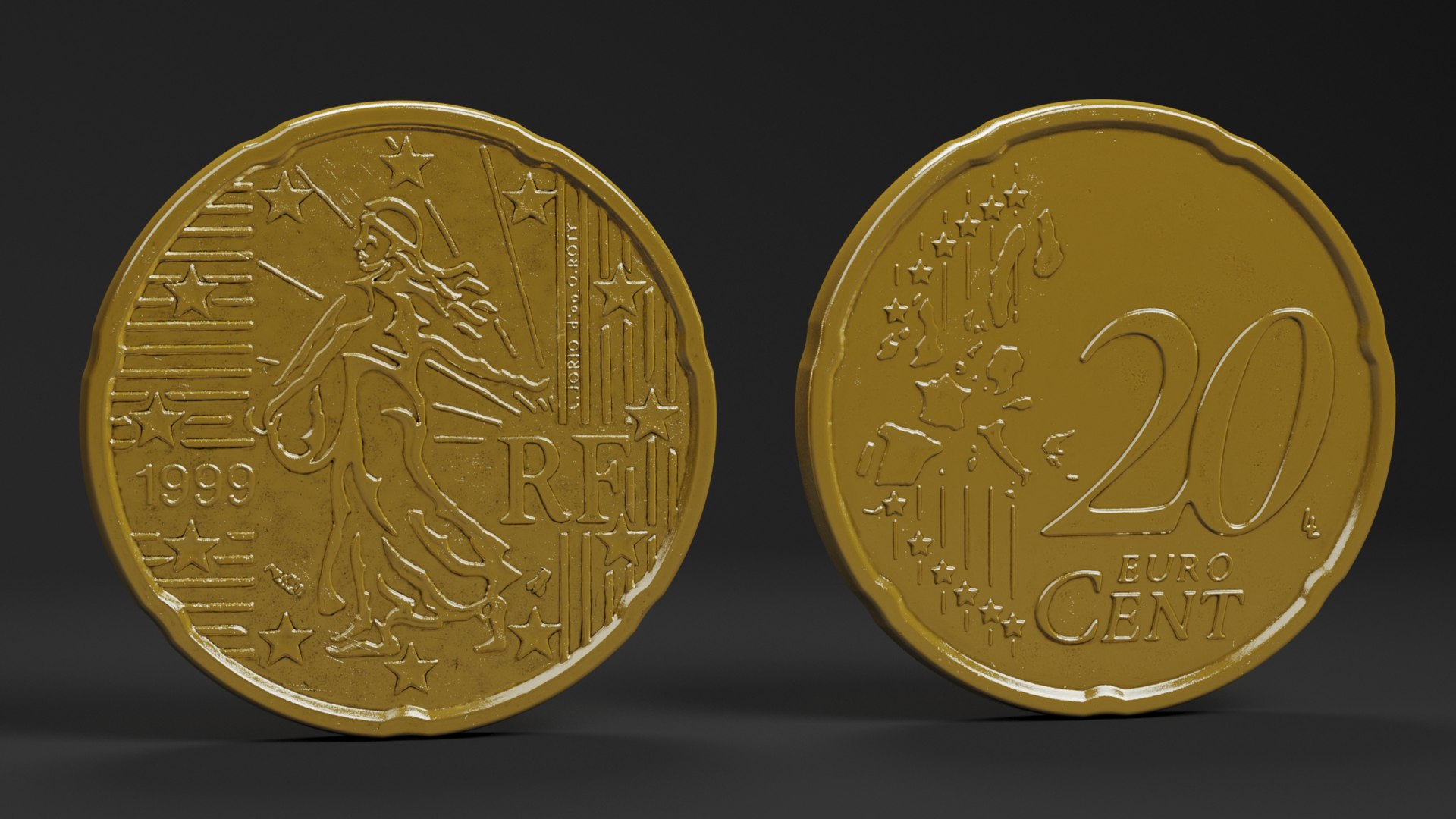 3D 20 Euro Cent France - TurboSquid 2147278