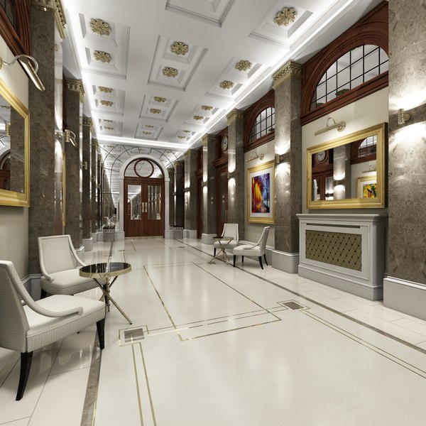 3d model classic interior corridor