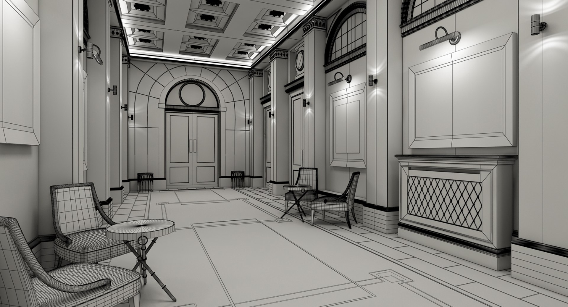 3d Model Classic Interior Corridor