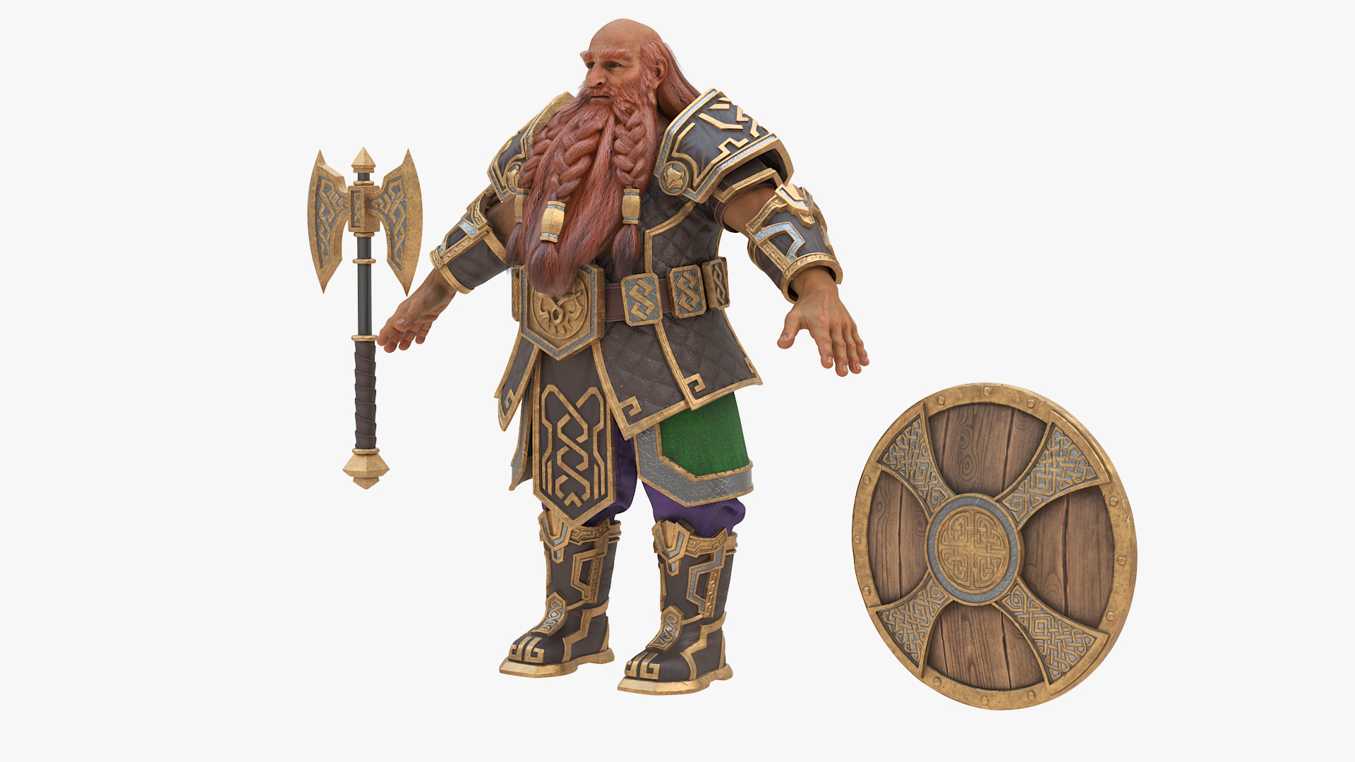 3D Model Dwarf Warrior With Axe And Shield Rigged - TurboSquid 2389894