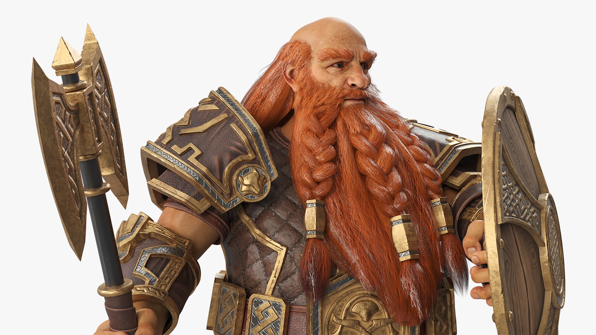 3D Model Dwarf Warrior With Axe And Shield Rigged - TurboSquid 2389894