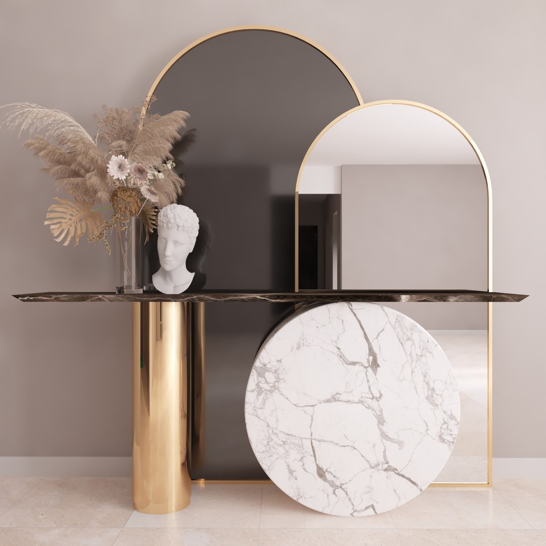 3D Luxury Modern Console Table With Arched Mirrors - TurboSquid 1926791